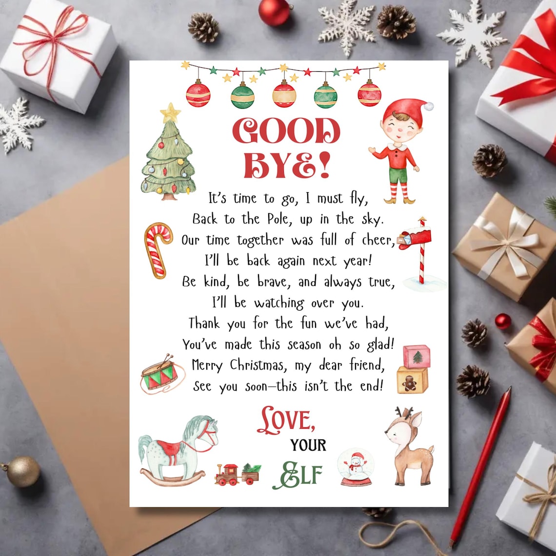 Goodbye Elf Letter,elf on the Shelf Letter Elf Departure Letter, Elf ...