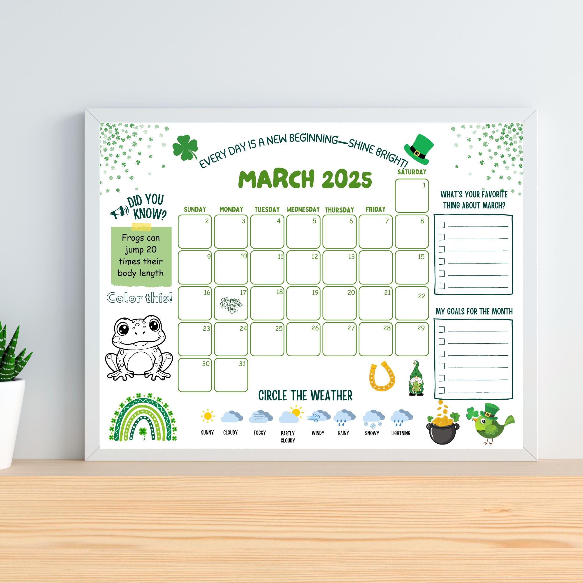 2025 Calendar Printable, Cute Kids Calendar 2025, Editable Calendar ...