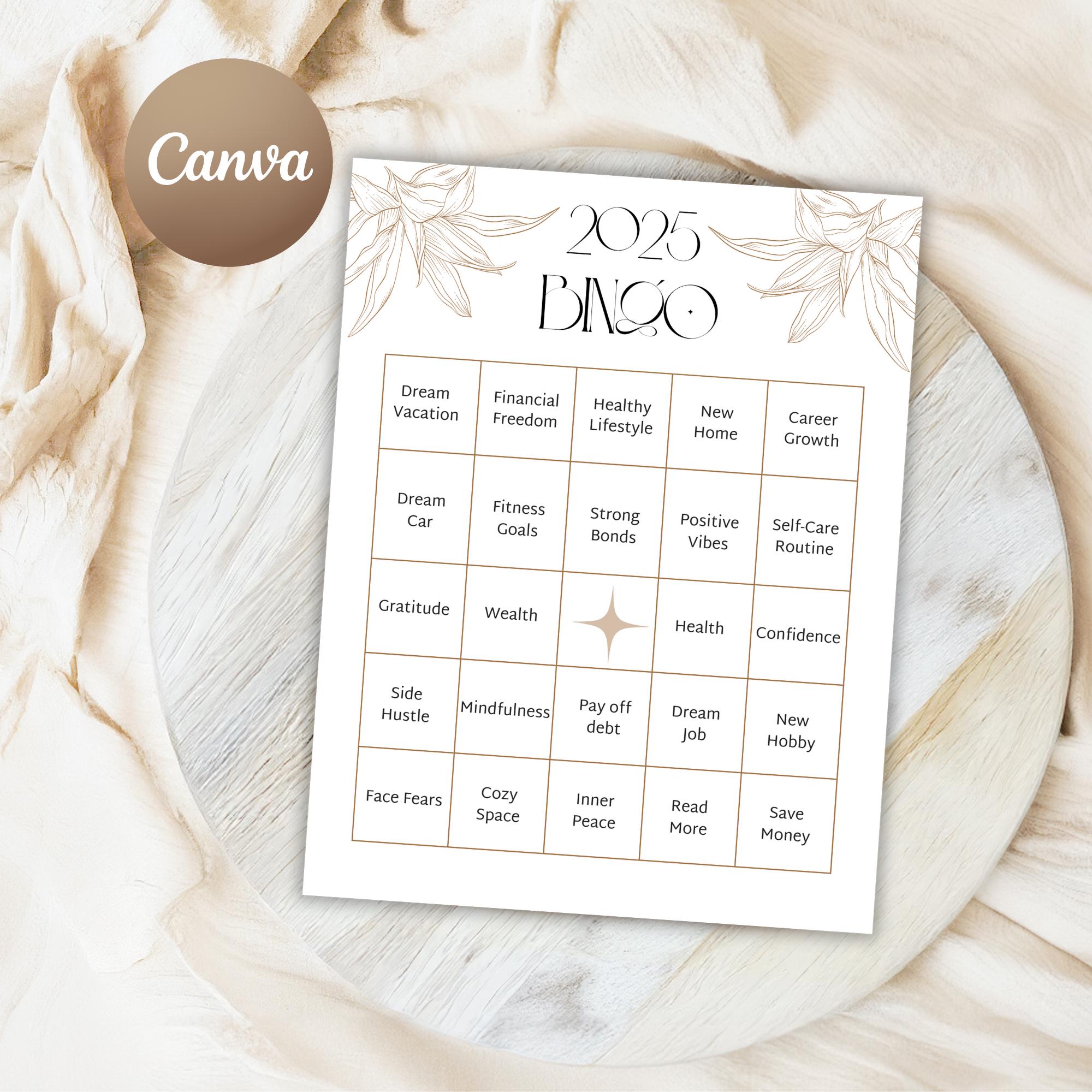 Vision Board 2025 Printable Bingo Card | Editable Canva Template for ...