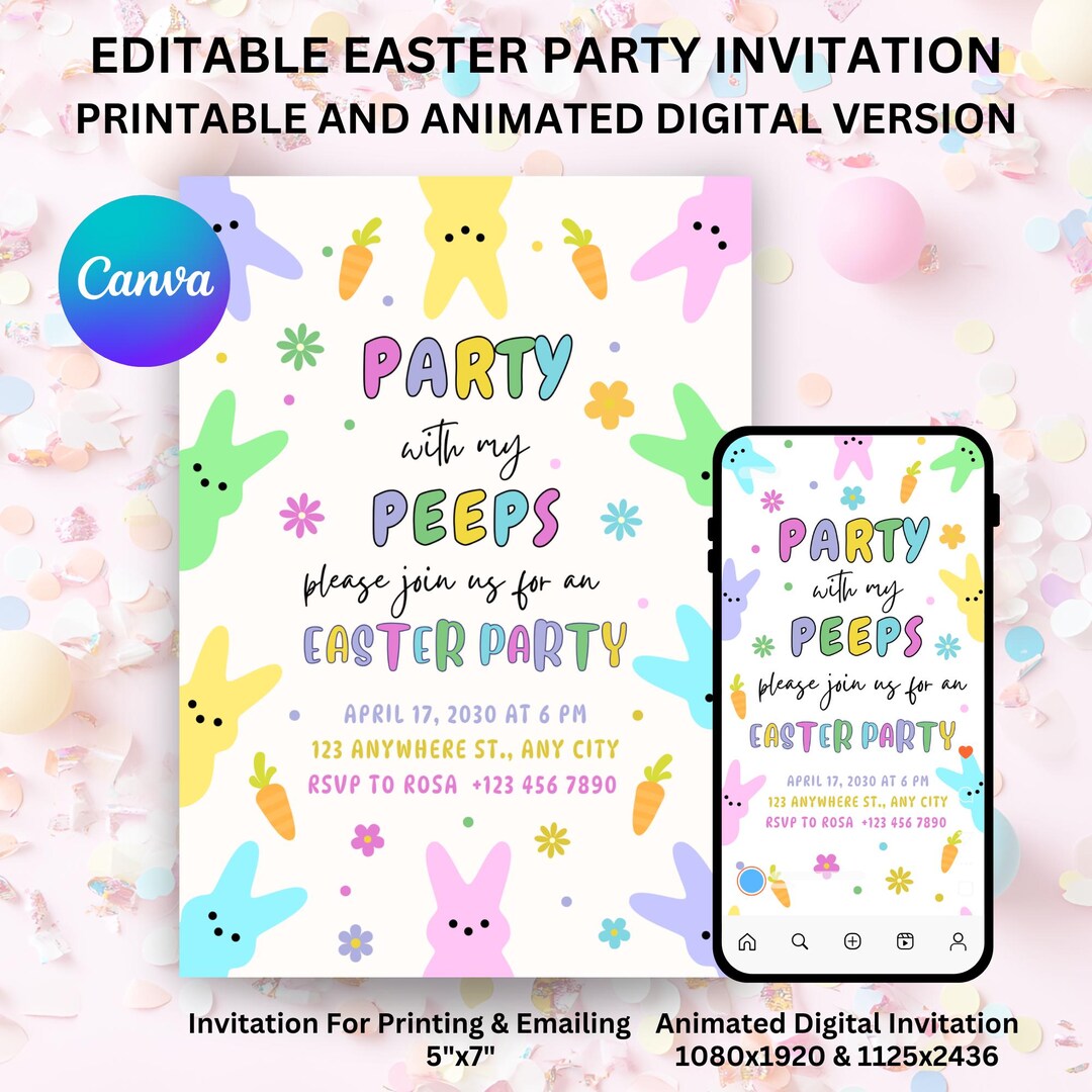 Digital Easter Egg Hunt Invitation, Editable Colorful Easter Party ...