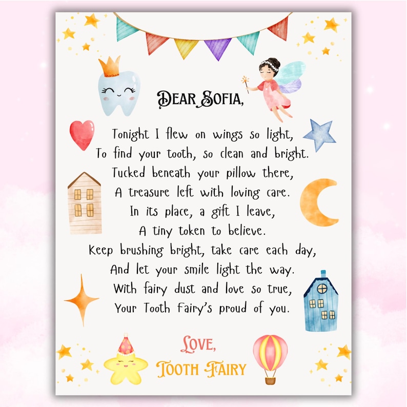 Personalized Tooth Fairy Letter With Custom Name, Printable Tooth Fairy ...