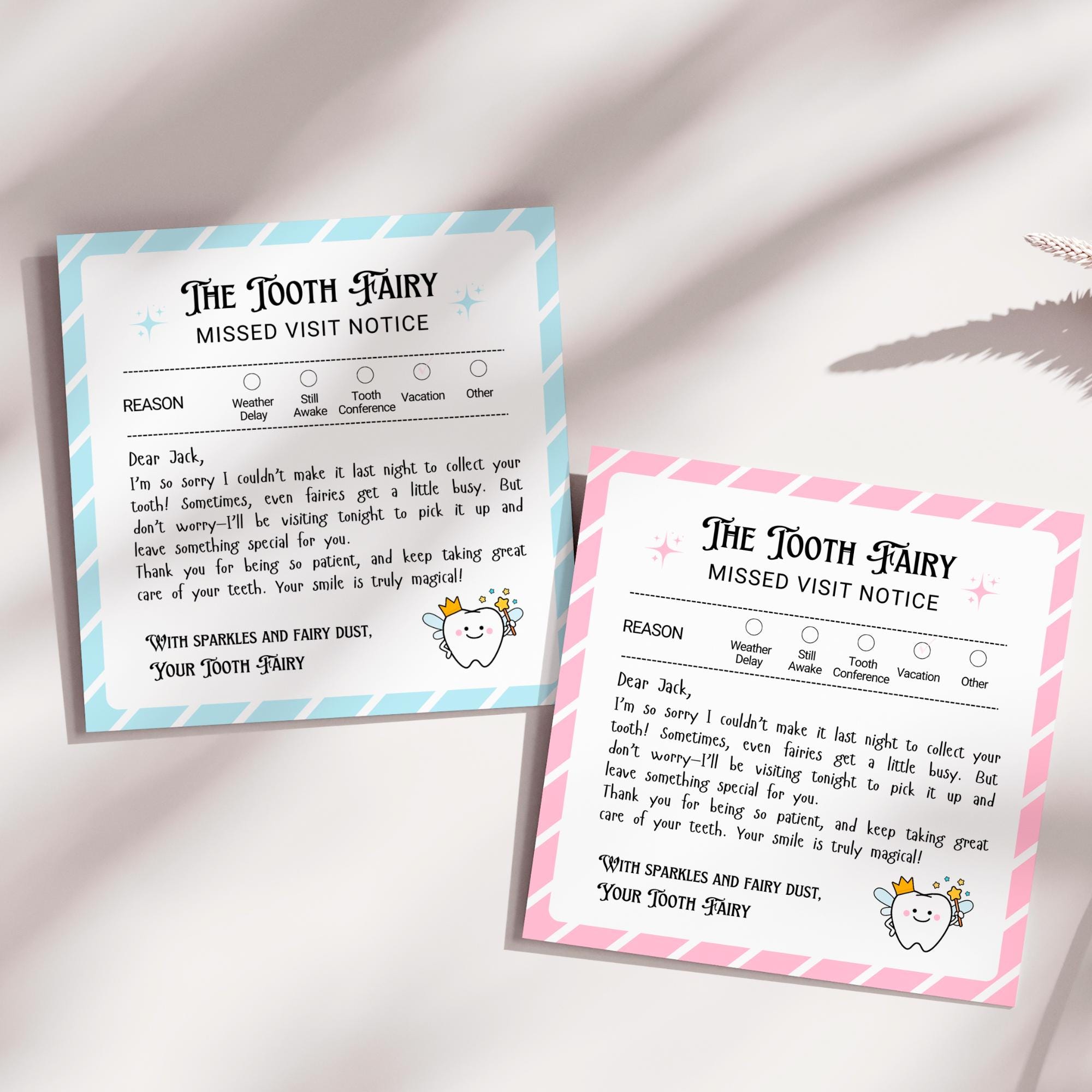 Tooth Fairy Note Pink and Blue Apology Letter Canva Template, Printable ...