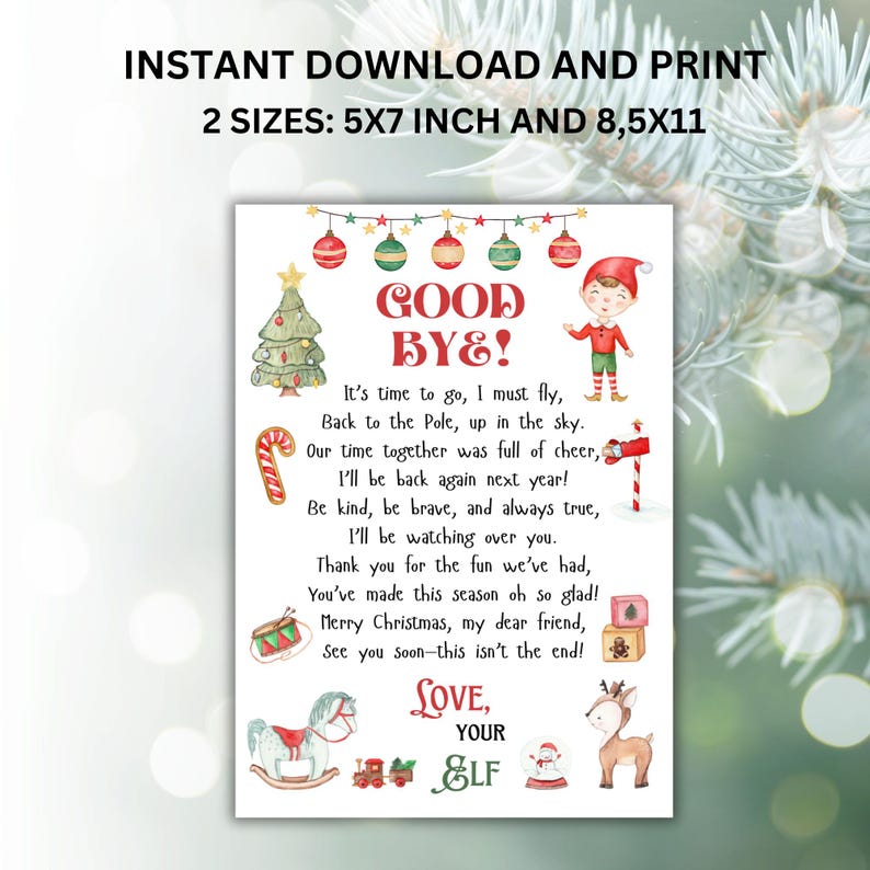 Elf Goodbye Letter Printable, Christmas Elf Poem, Holiday Elf Farewell ...
