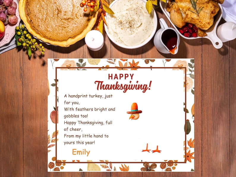 Thanksgiving Handprint Placemat, Turkey Handprint Poem Art, Turkey ...