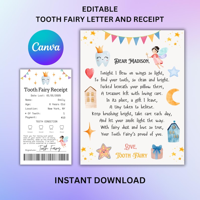 Tooth Fairy Letter With Tooth Fairy Receipt Editable Template, Tooth ...