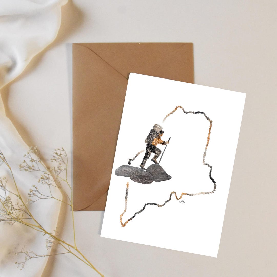 Hiking Maine Greeting Card — Coastal Marine Art With Kraft Envelope ...