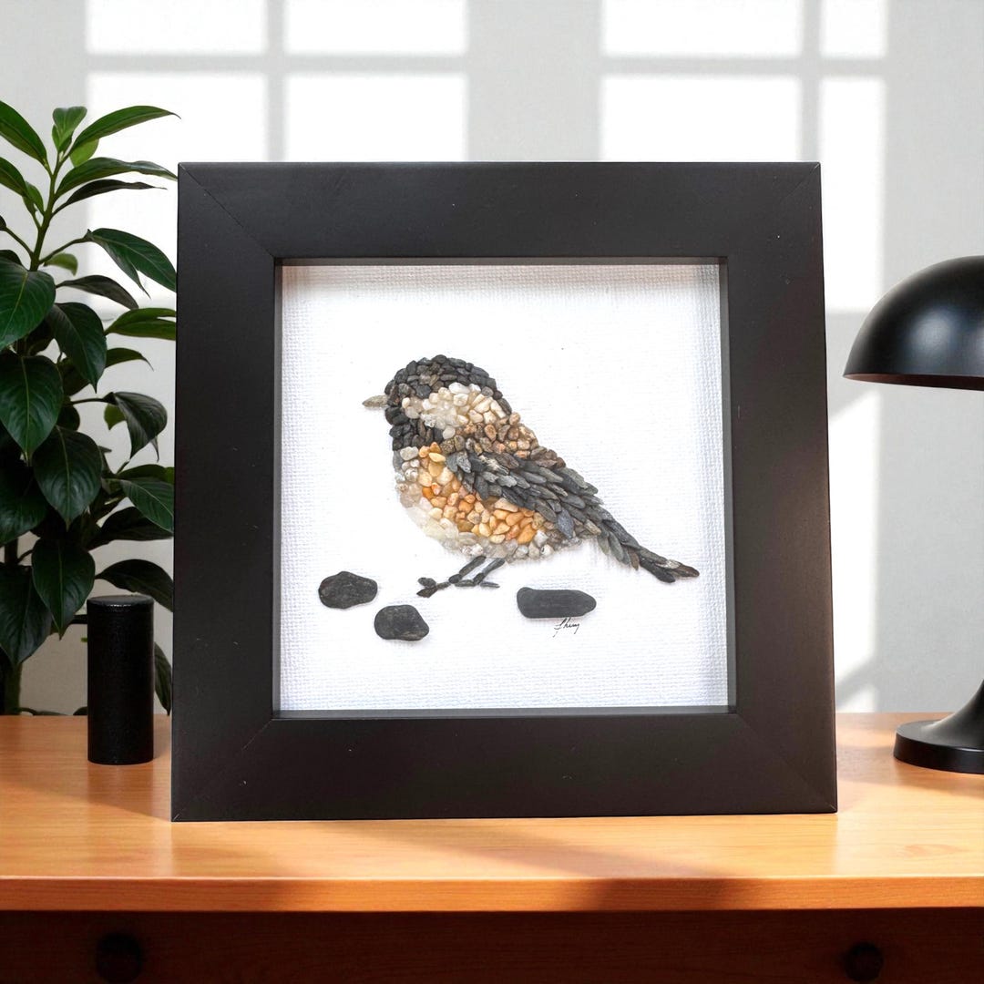 Black-capped Chickadee Mini Mosaic Pebble Art — 4x4 Framed Coastal ...