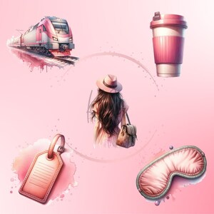 Girly Travel Clipart, Pink Travel Clipart, Watercolor Traveler Girl ...