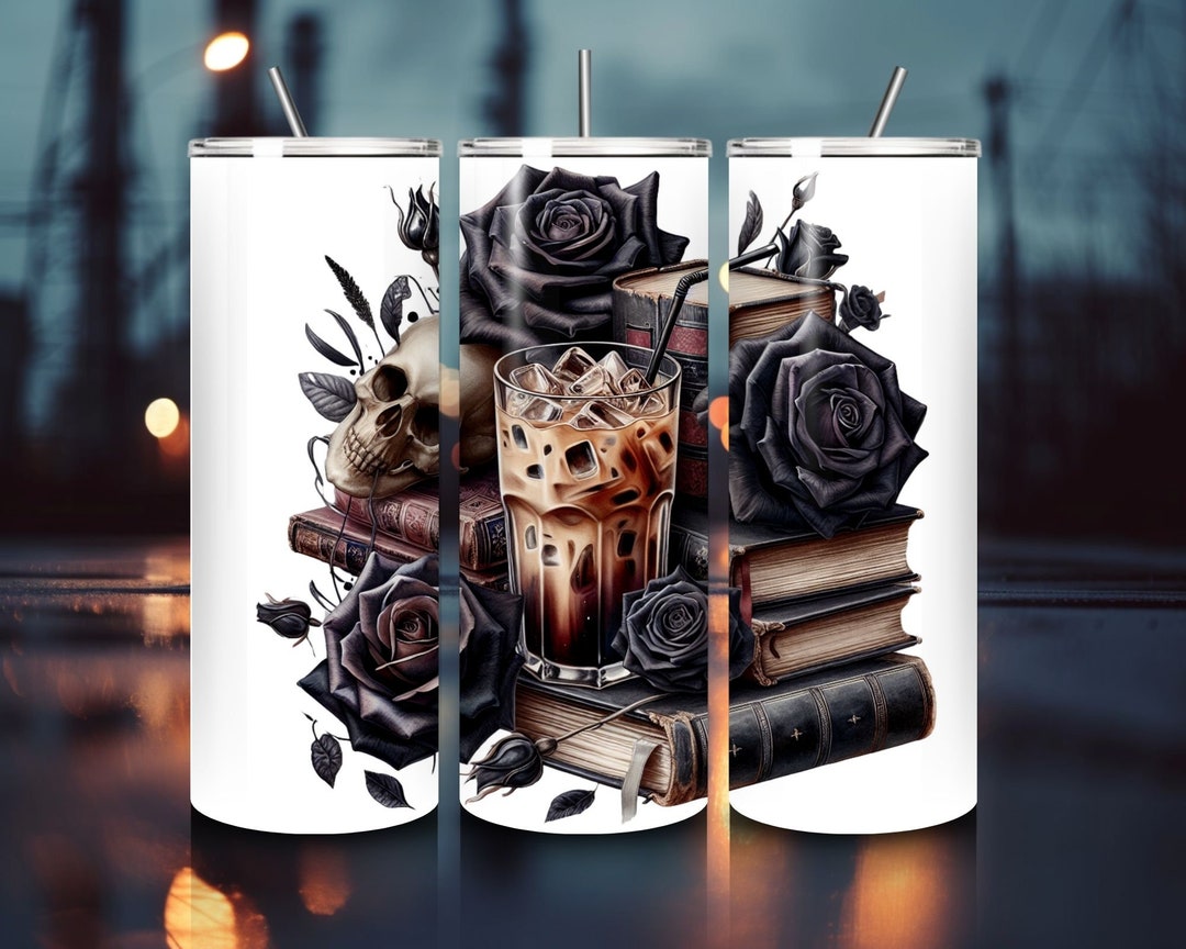 Set of 5 Gothic Iced Coffee Skull Tumbler Wraps, 20oz Skinny ...