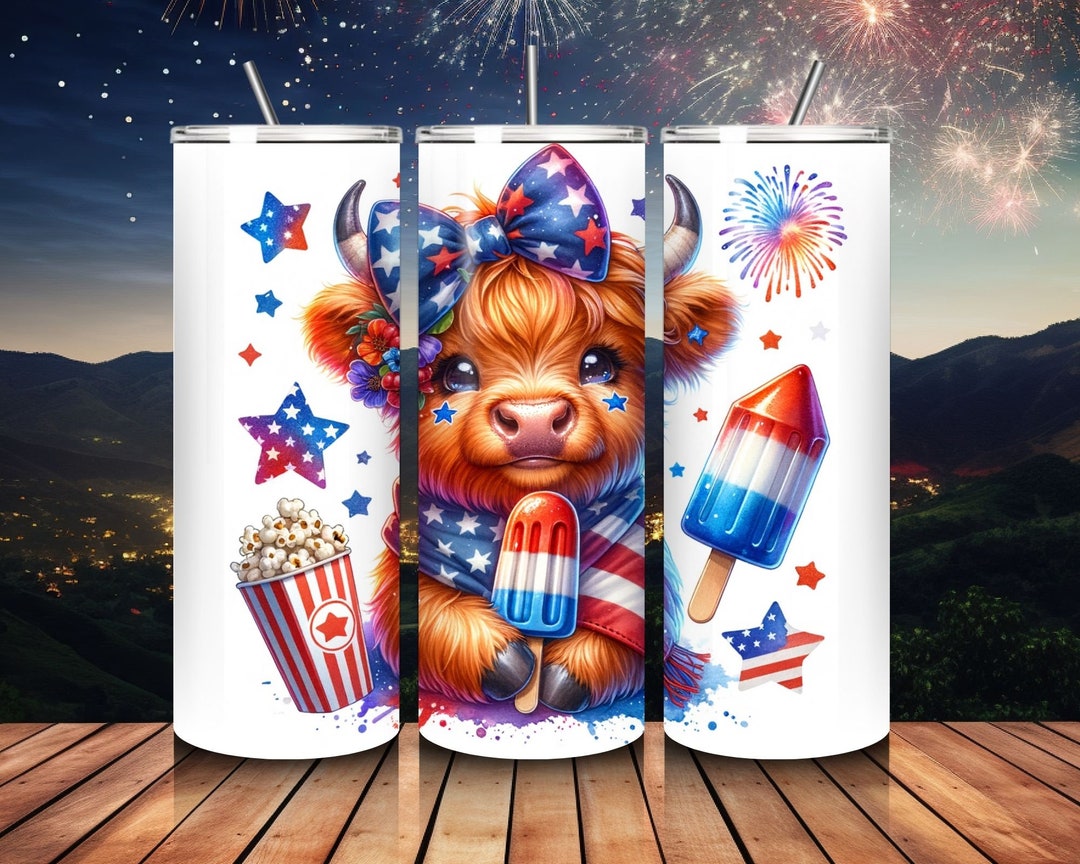 4th of July Highland Cow Stainless Steel 20oz Tumbler, Fireworks ...