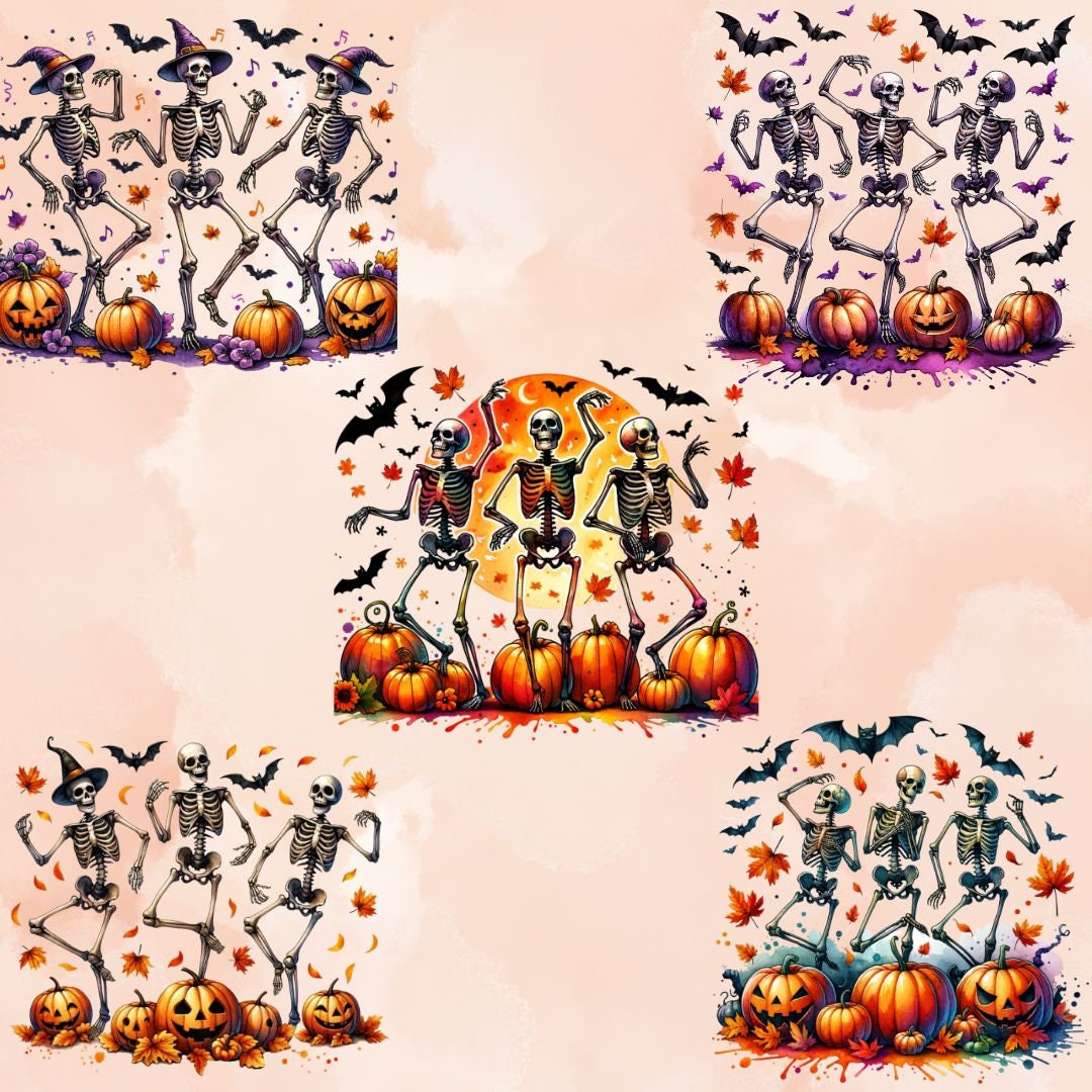 5 Dancing Skeletons Pngs, Halloween Png, Pumpkin Png, Fall Skeleton Png ...
