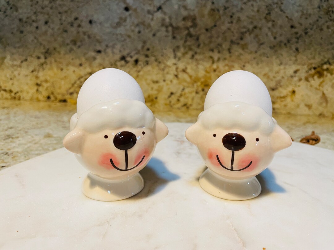Set of 2 Ceramic Sheep Egg Cups, Anthropomorphic the Breakfast Lover ...