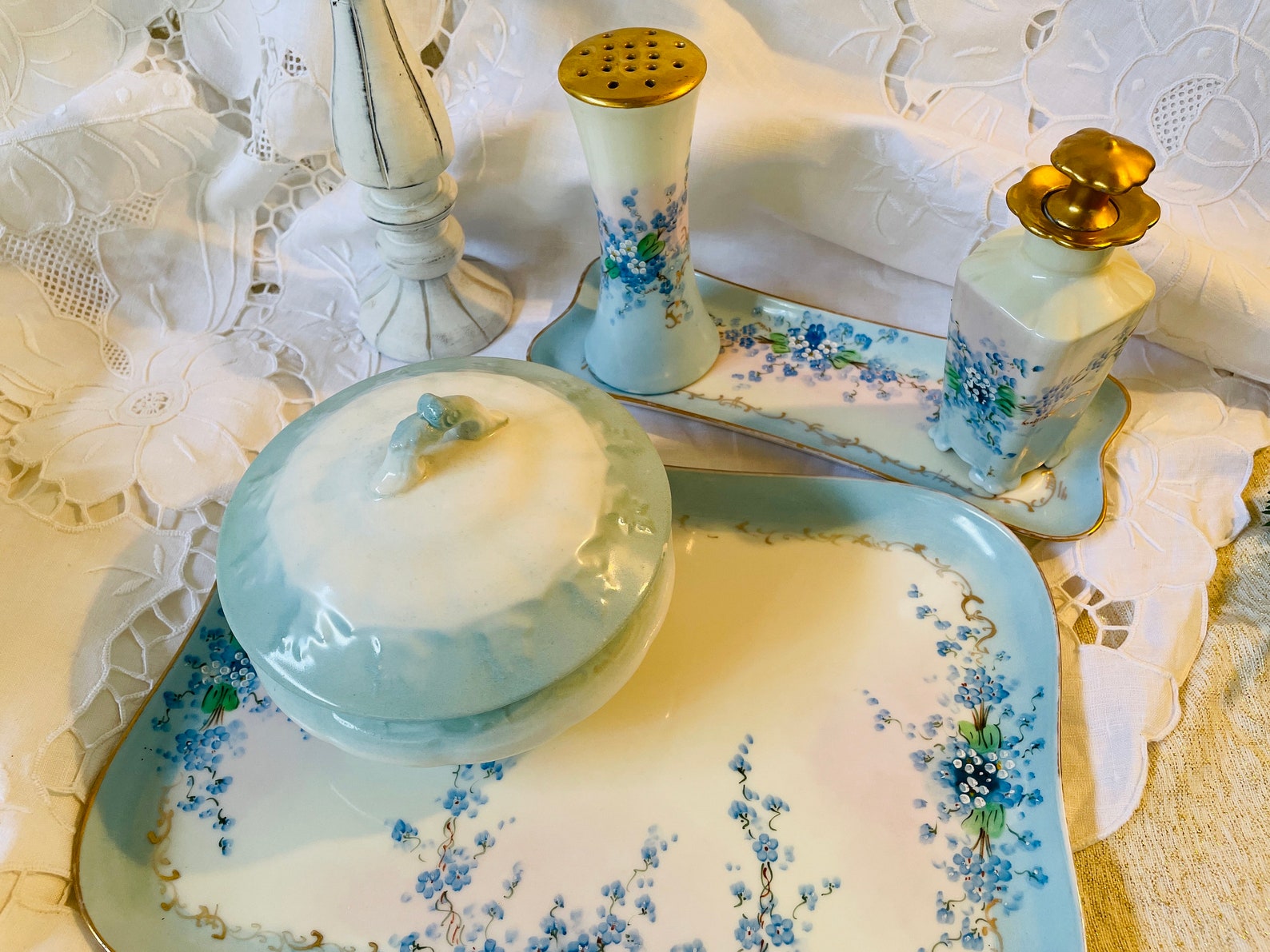 Antique Forget Me Not Blue Boudoir Vanity Set Porcelain - Etsy