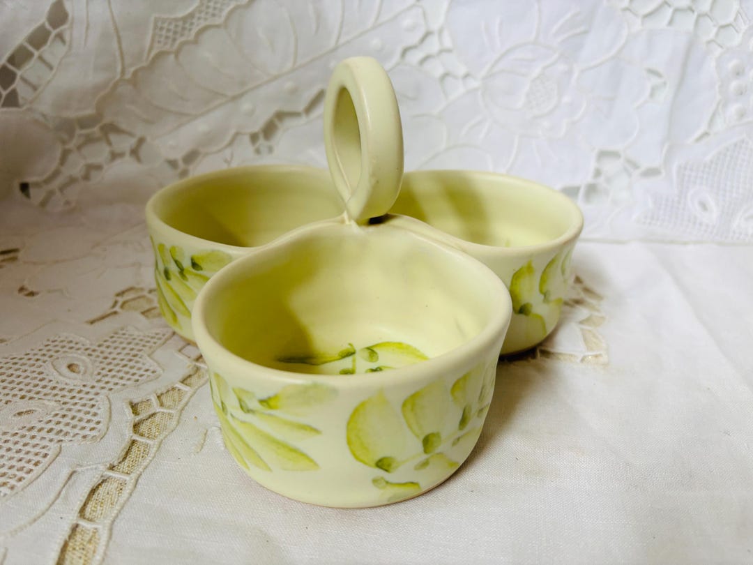 Hilborn Art Pottery Divided Condiment 3 Part Cruet Stand in Fern Leaf ...