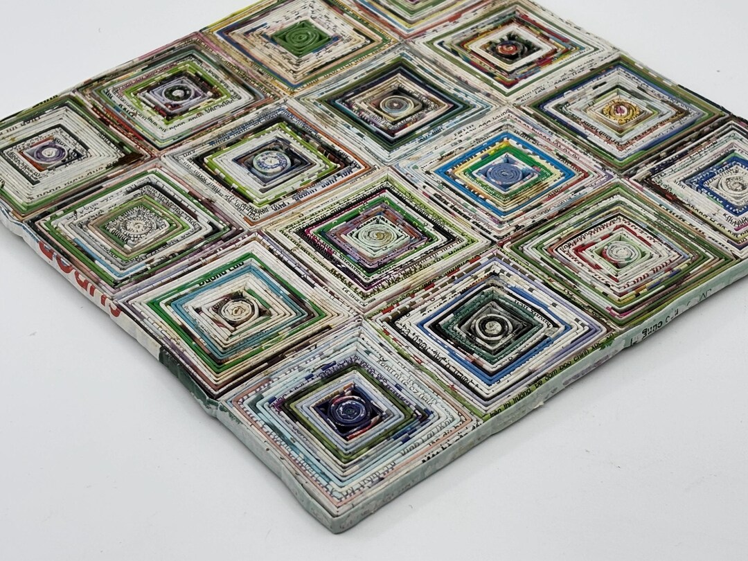 Vintage Recycled Paper Trivet Hot Plate, 8 Square With Big Squares ...