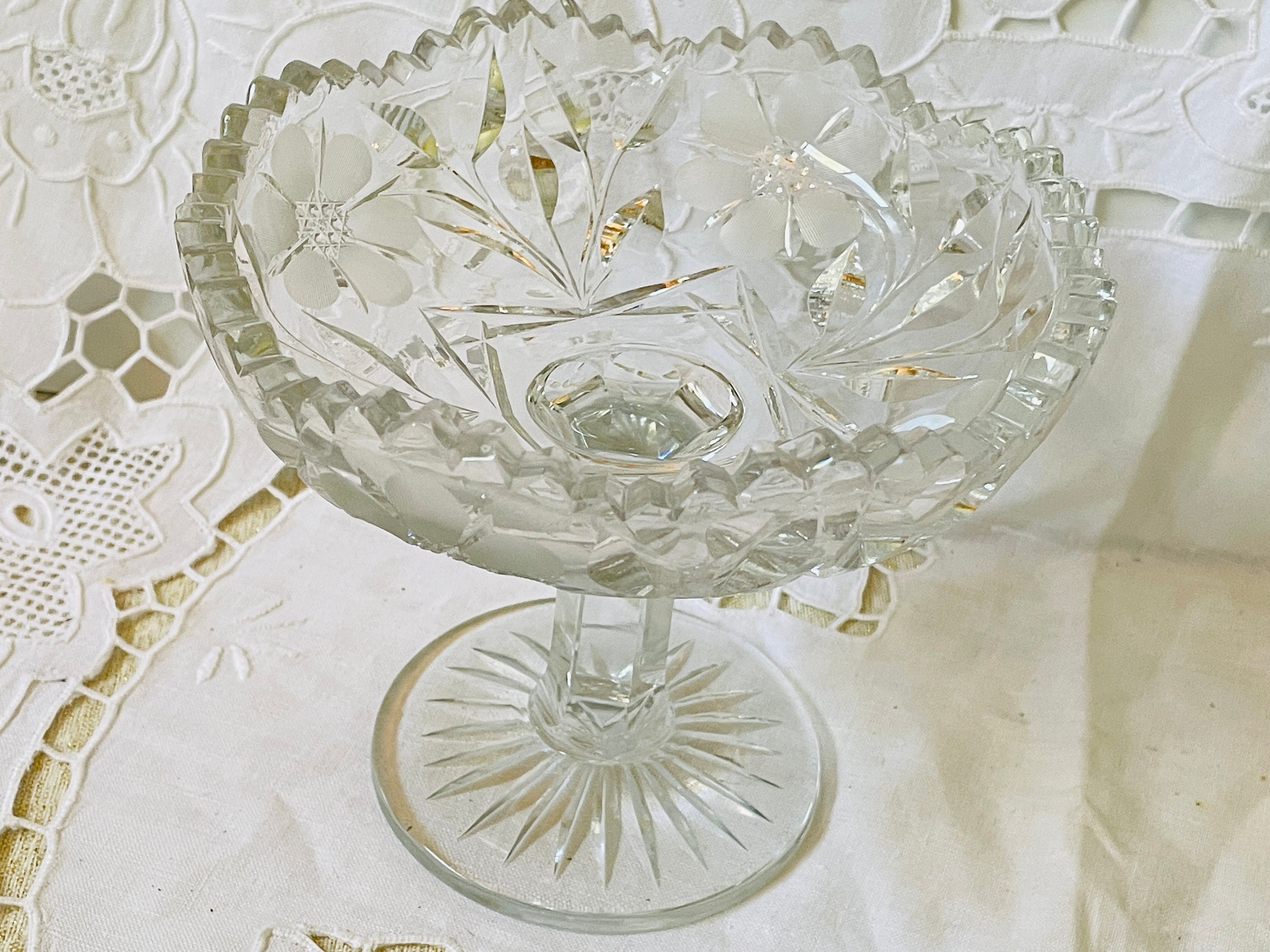 American Brilliant Cut Glass Sawtooth Edge Compote, Antique Crystal ...