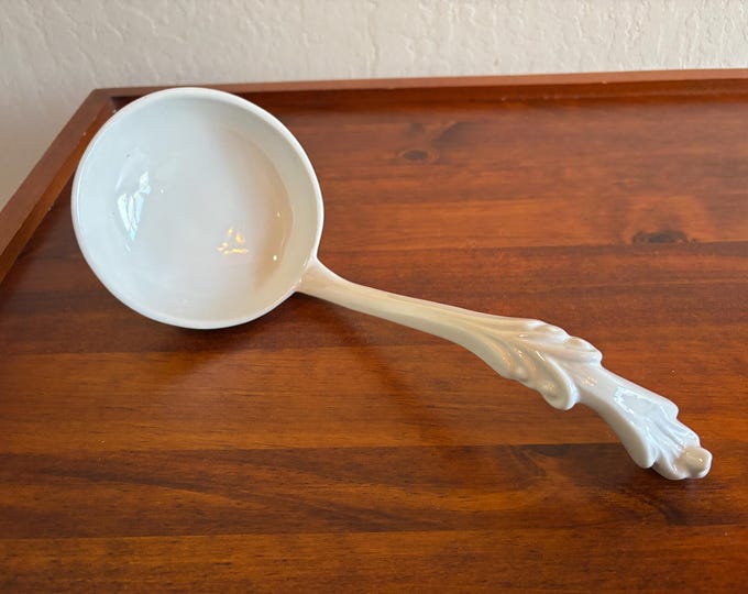 Vintage White Ironstone Soup Ladle Acanthus Handle Serving Utensil ...