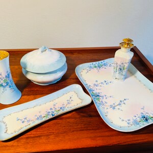 Antique Forget Me Not Blue Boudoir Vanity Set, Porcelain Dresser Set ...
