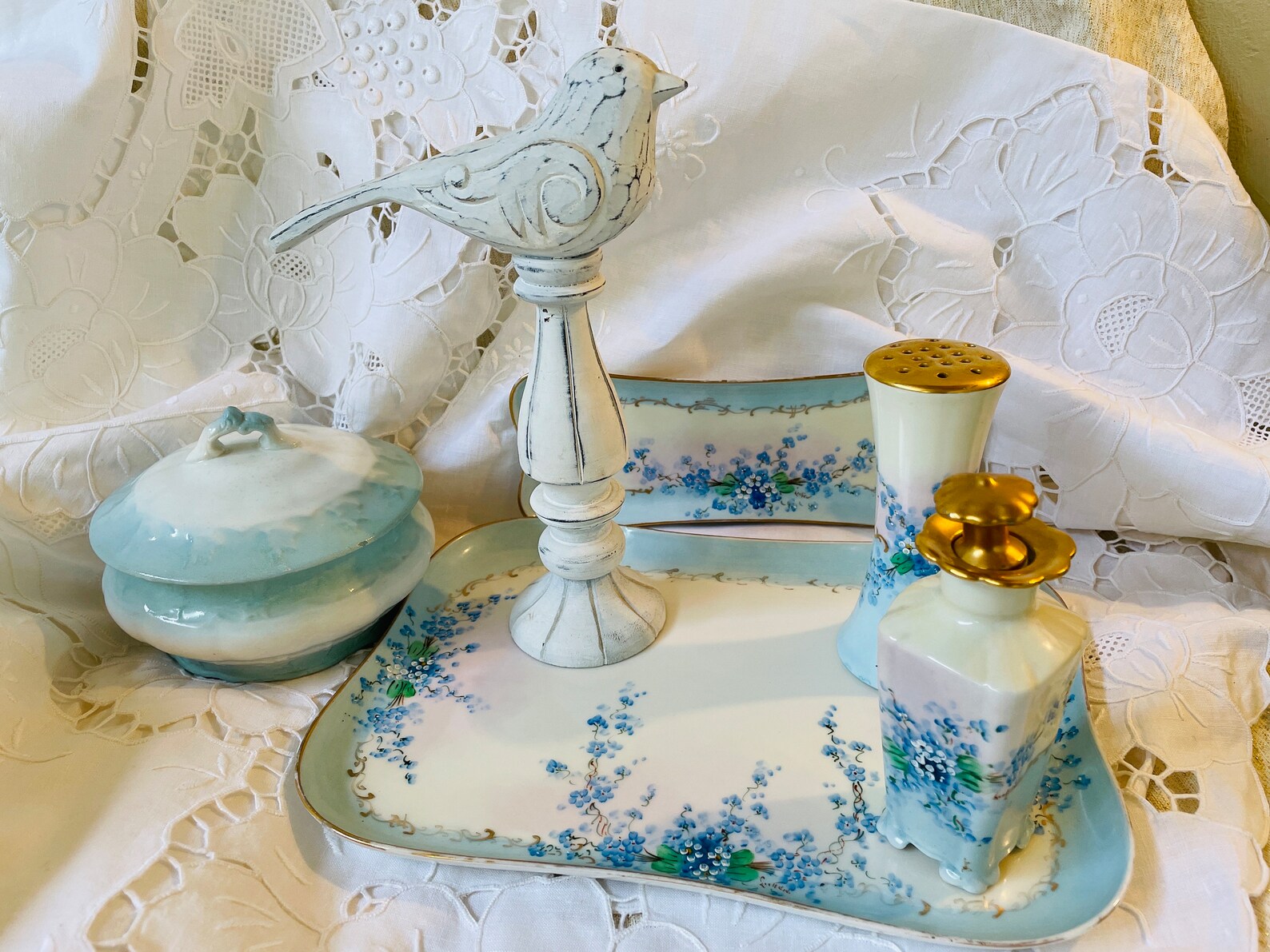Antique Forget Me Not Blue Boudoir Vanity Set Porcelain - Etsy