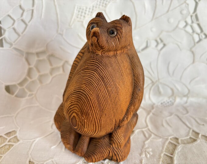 Shou Sugi Ban Japanese Tanuki Hand Carved Cryptomeria Wood Bear Figure ...