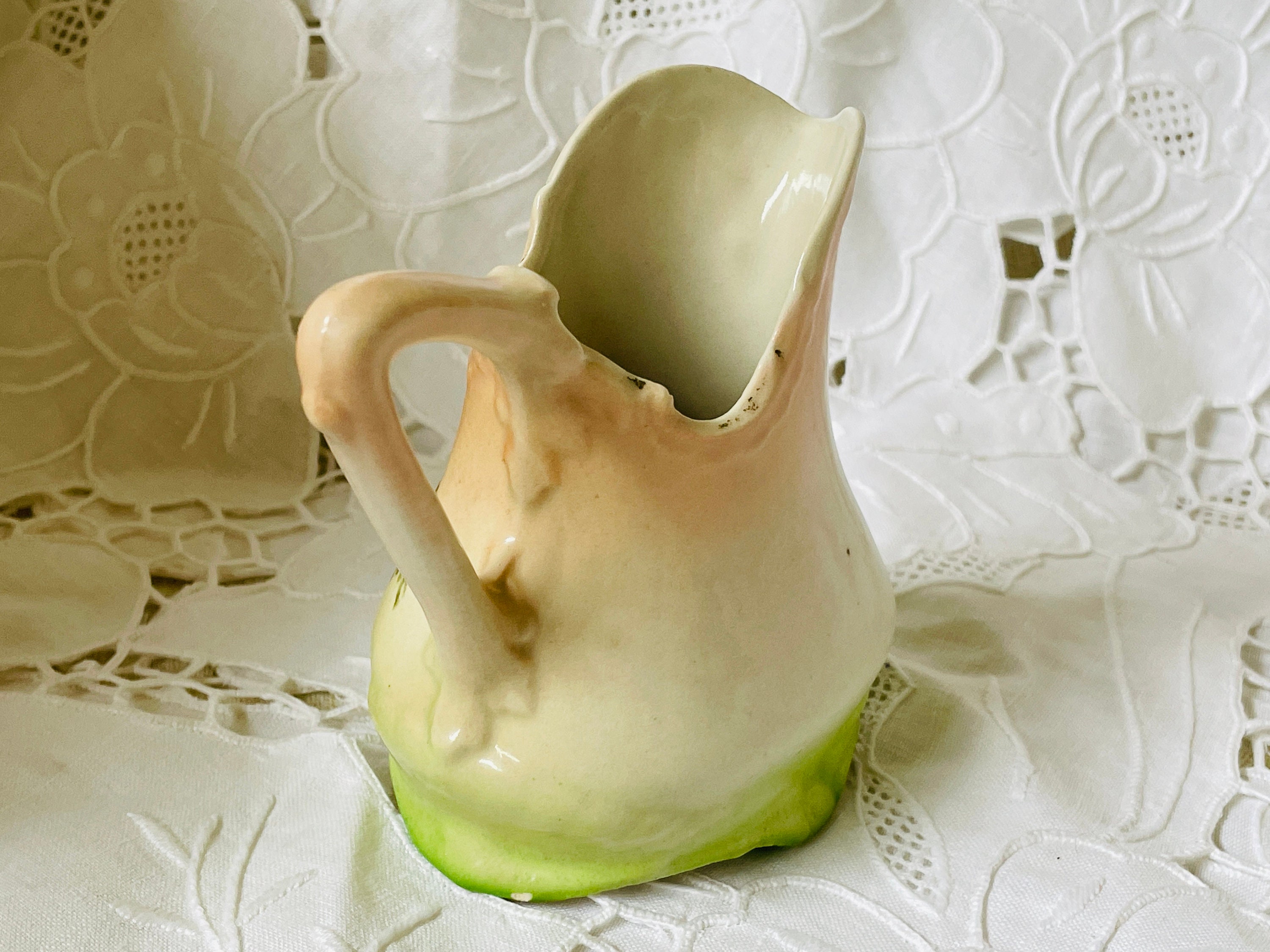 Antique Czech Pottery Creamer Handpainted Floral Green and - Etsy