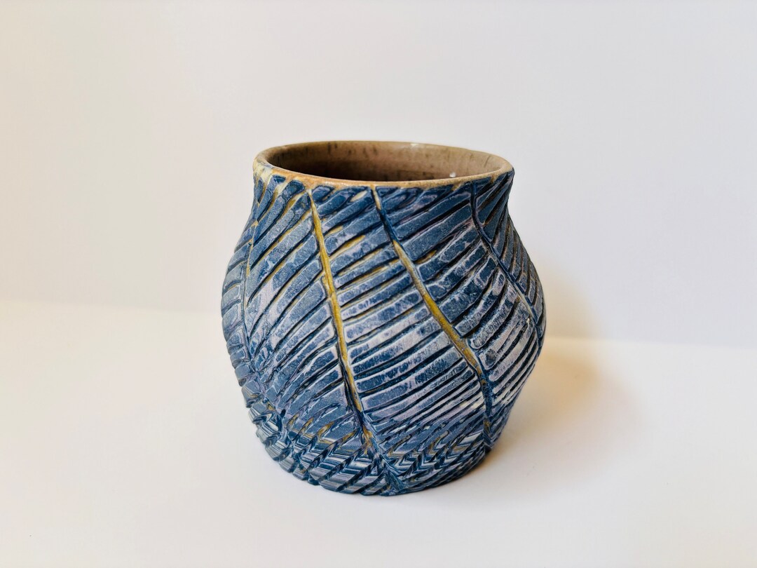 Small Textured Clay Pot Indio Blue White Glaze Handcrafted Artist Signed Wabi Sabi - Etsy