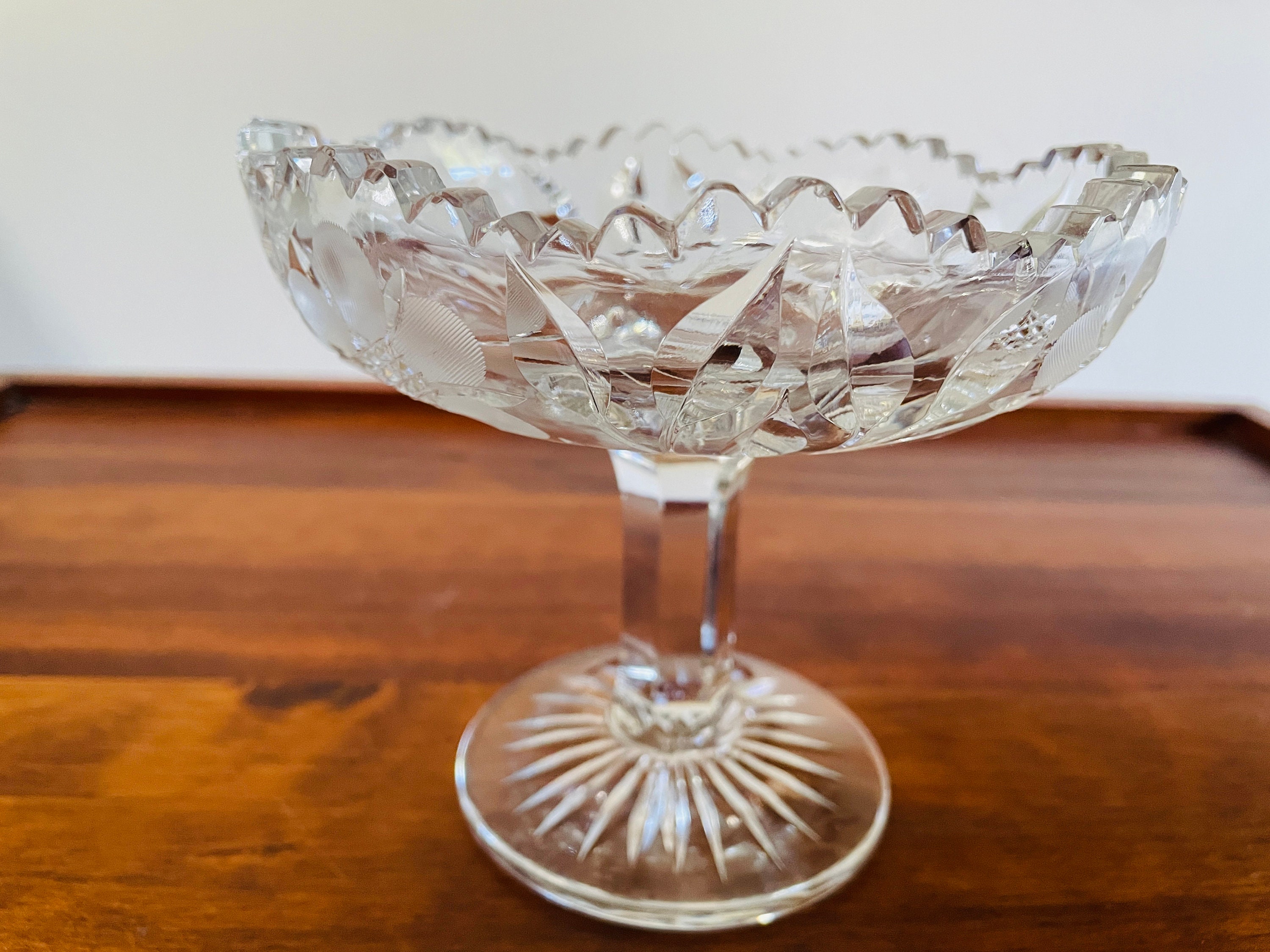 American Brilliant Cut Glass Sawtooth Edge Compote, Antique Crystal ...