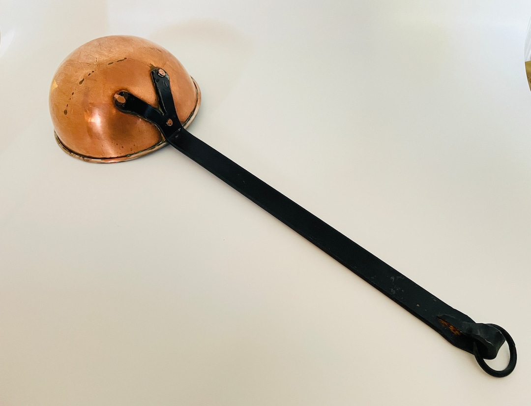 Large Copper Ladle 18” Hand Forged Wrought Iron Handle, Country Kitchen ...
