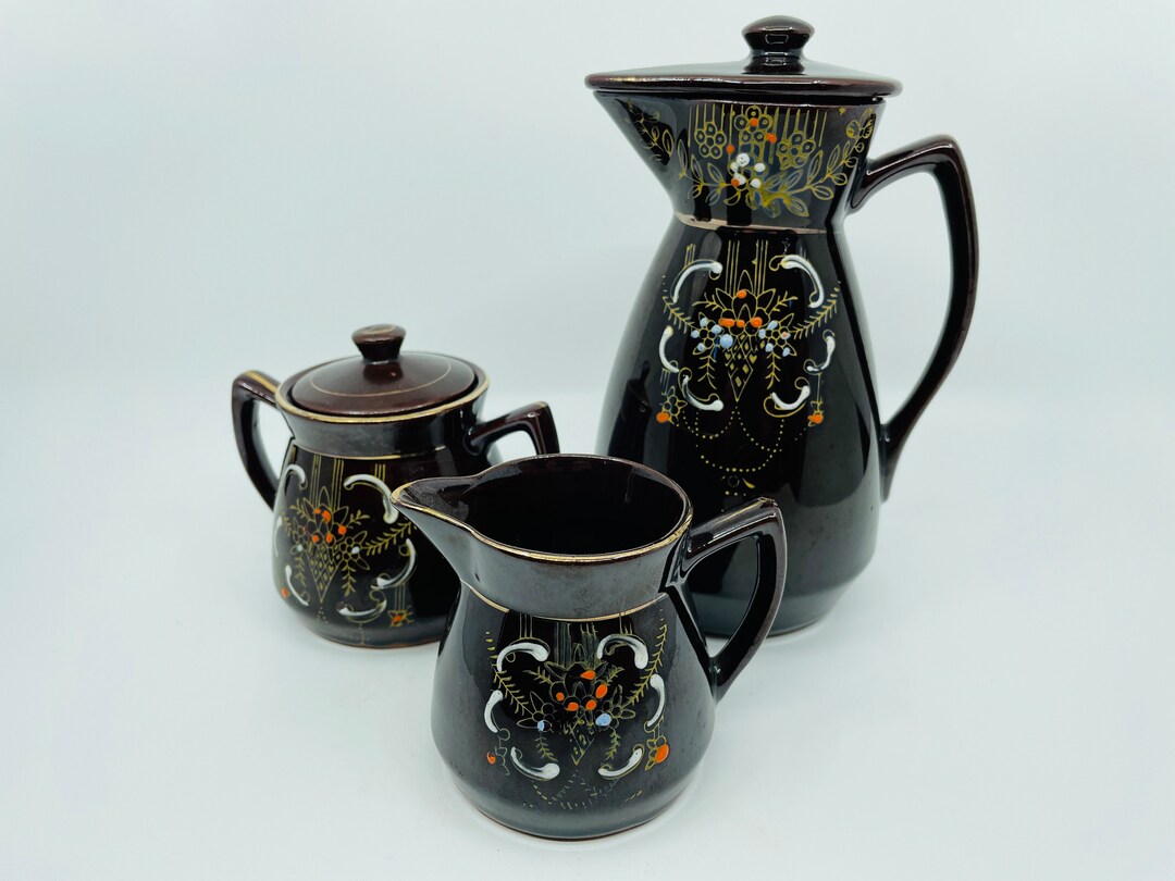 Japanese Red Clay Redware Tea Set Moriage Brown Betty Milk - Etsy