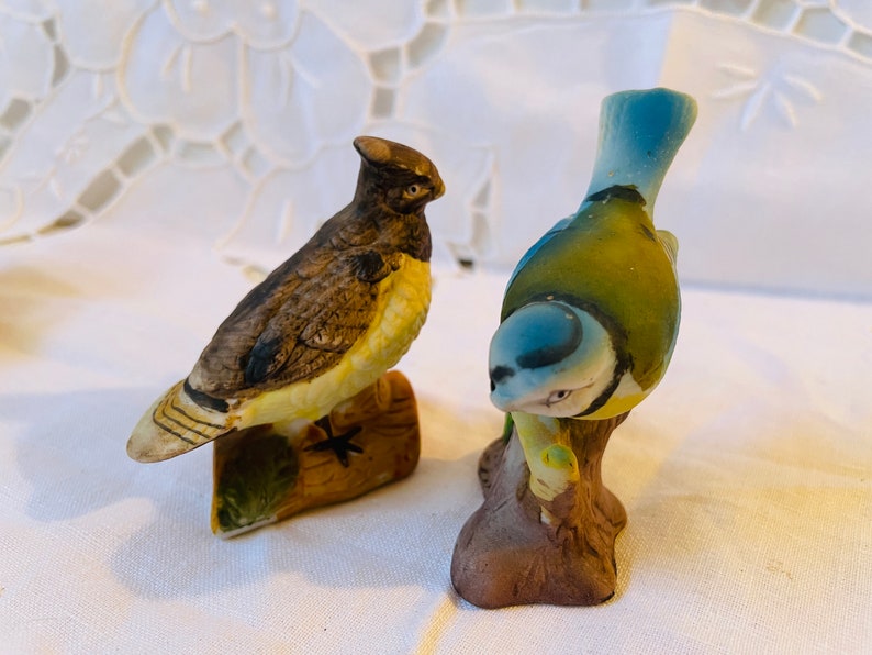 Miniature Porcelain Bird Figurines, Love Birds REPAIRED, Quail and Blue ...