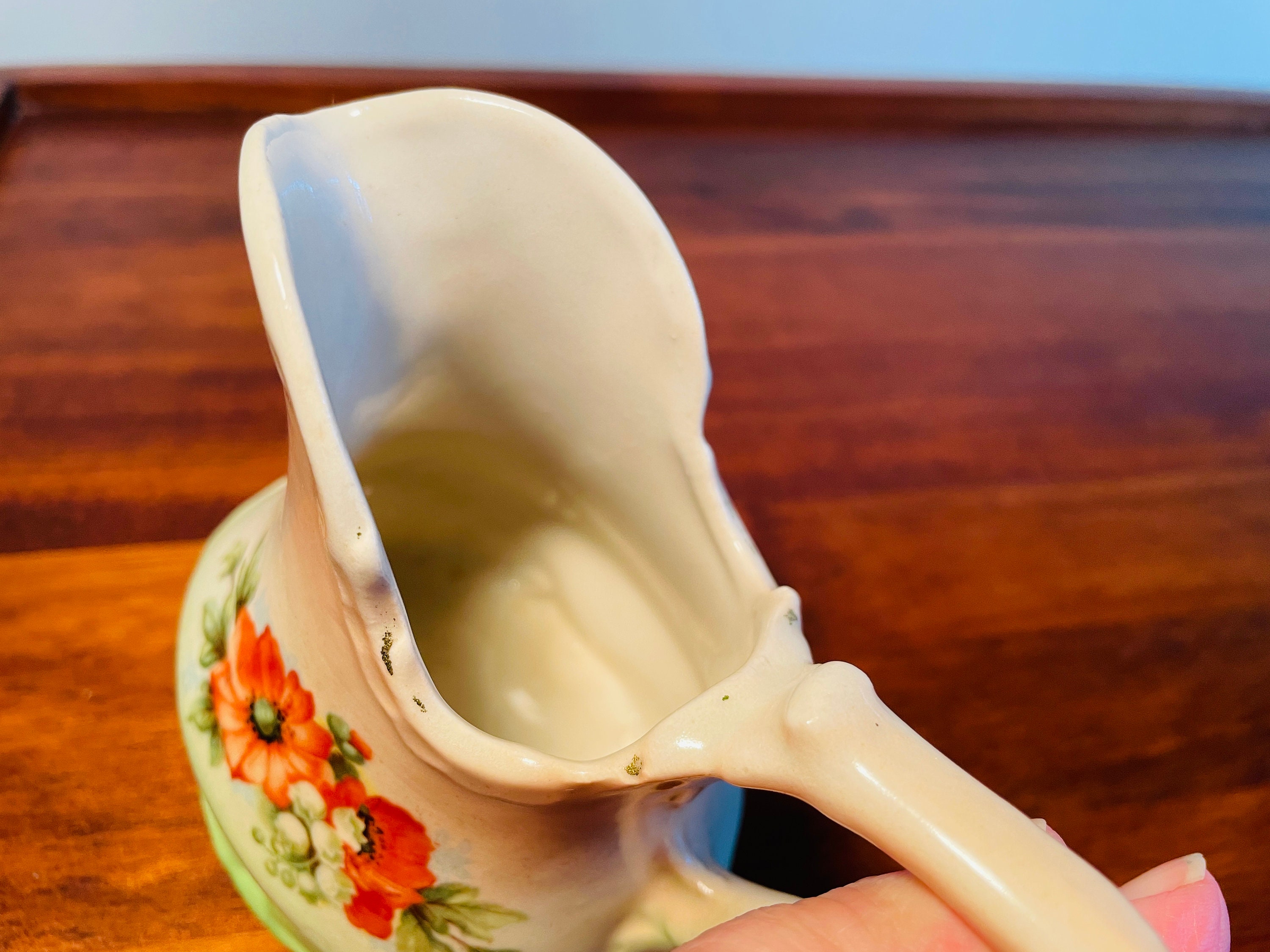 Antique Czech Pottery Creamer Handpainted Floral Green and - Etsy