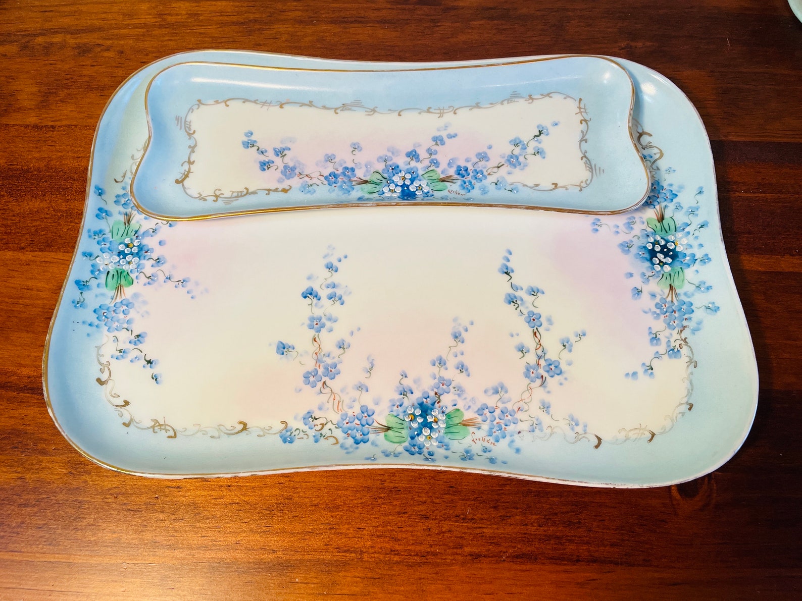Antique Forget Me Not Blue Boudoir Vanity Set Porcelain - Etsy
