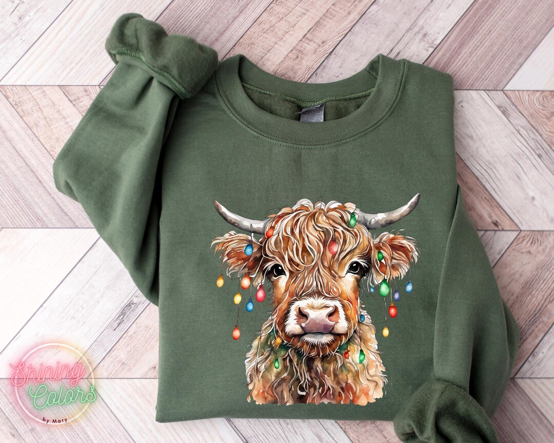Christmas Cow Sweatshirt, Highland Cow Christmas Sweatshirt, Cows ...
