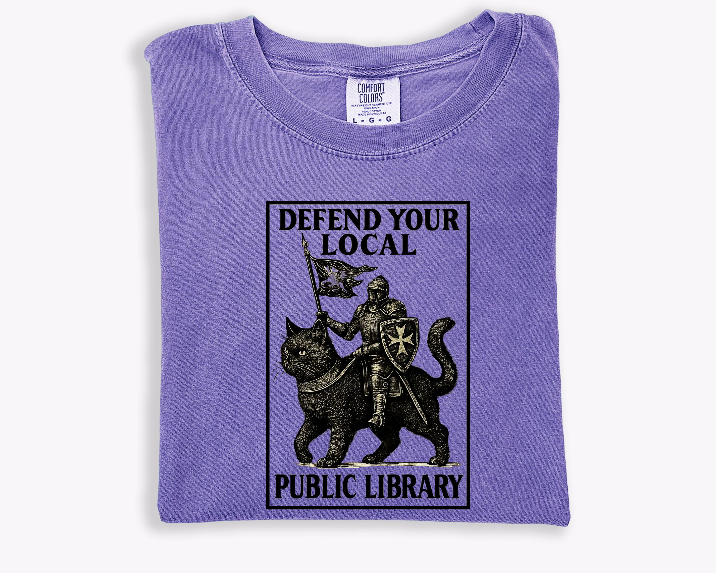 Comfort Colors® Defend Your Local Library Shirt, Funny Knight Cat Tee ...