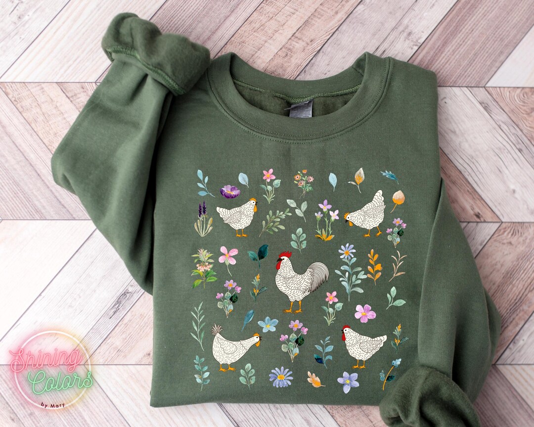 Floral Chicken Sweatshirt, Wildflower Chicken Sweatshirt, Mothers Day ...