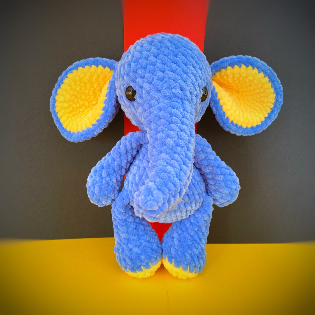 Elephant Animal Doll, Crochet Plush Stuffed Figure, Amigurumi Blue ...