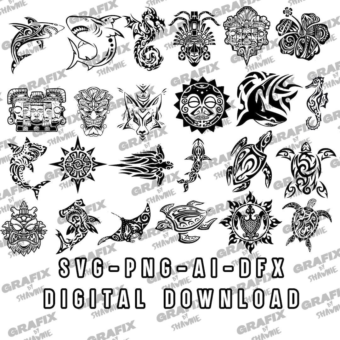 24 Tribal Decals Bundle, Tattoo Designs, Sticker Decals, SVG, PNG, JPG ...