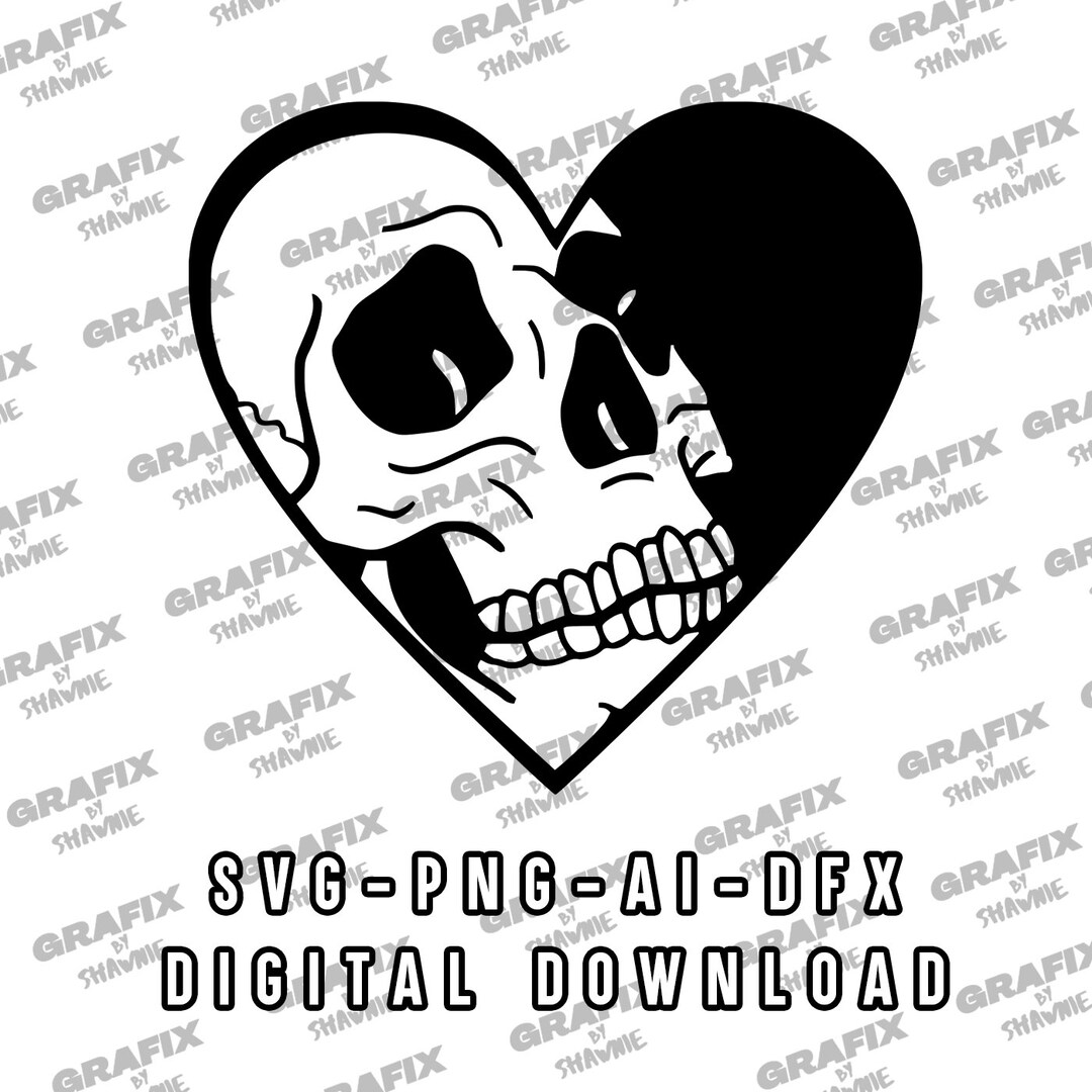 Skull in Heart Decal, Sticker Decals, SVG, PNG, JPG - Etsy