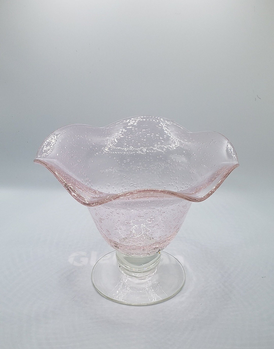 Vintage Pink Bubble Glass Pedestal Vase Ruffled Edge - Etsy