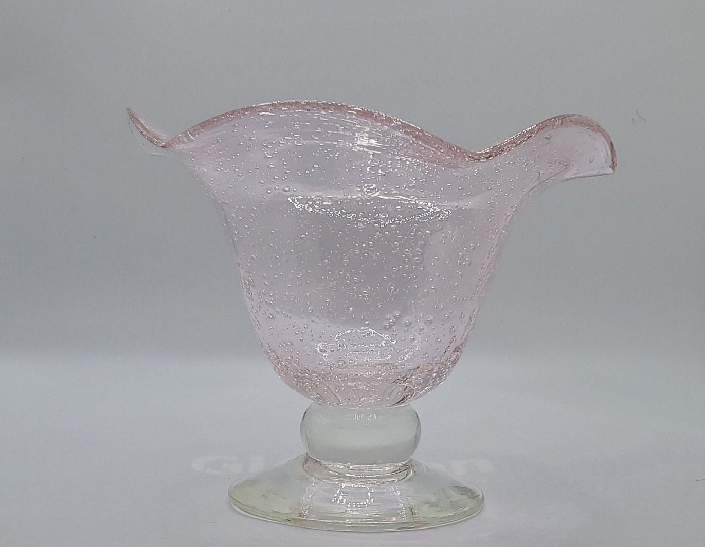 Vintage Pink Bubble Glass Pedestal Vase Ruffled Edge - Etsy