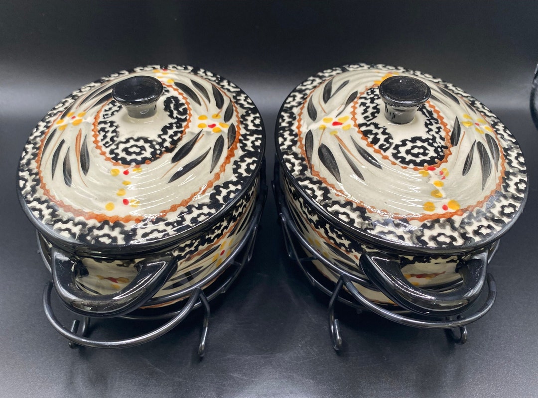 Set of 2 Temptations Tara Green Old World 9oz Oval Dish W Lid & Basket ...