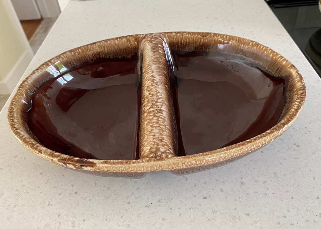Vintage IK Brown Drip Glazed Pottery Divided Serving Dish - Etsy