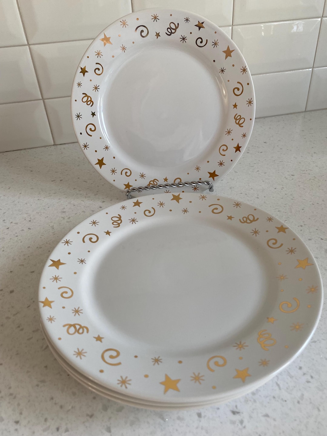 Pampered Chef Vintage Gold and White Boxed Set of 4 Holiday Dessert ...