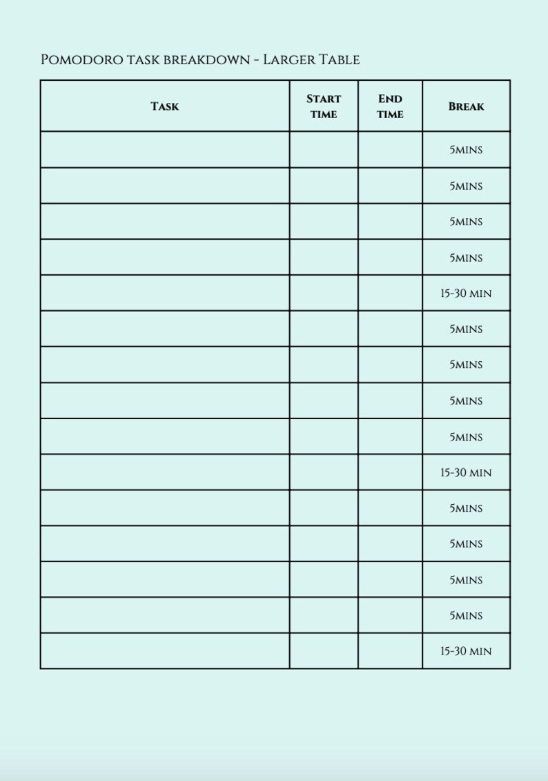 Printable Pomodoro Planner | Time Management, Revision (PDF Pattern) - Etsy