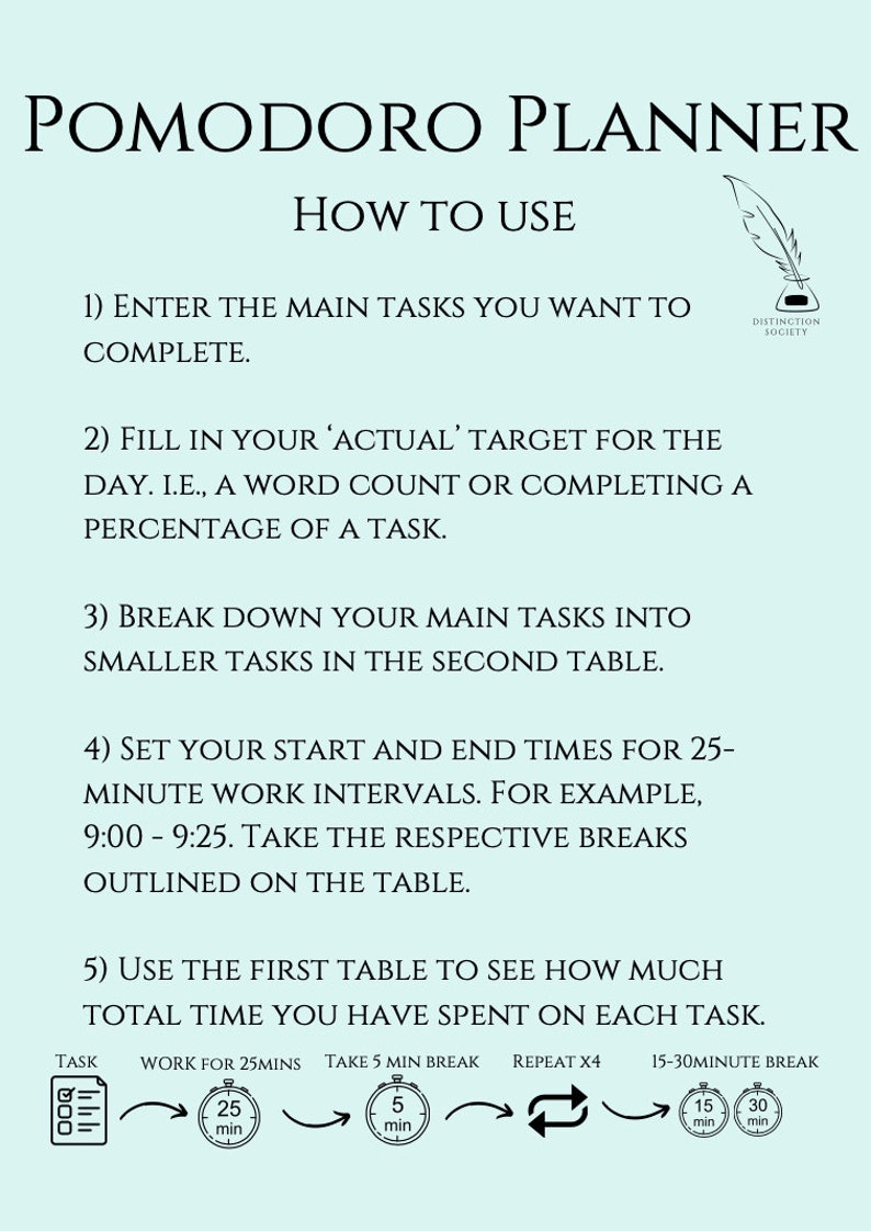Printable Pomodoro Planner | Time Management, Revision (PDF Pattern) - Etsy