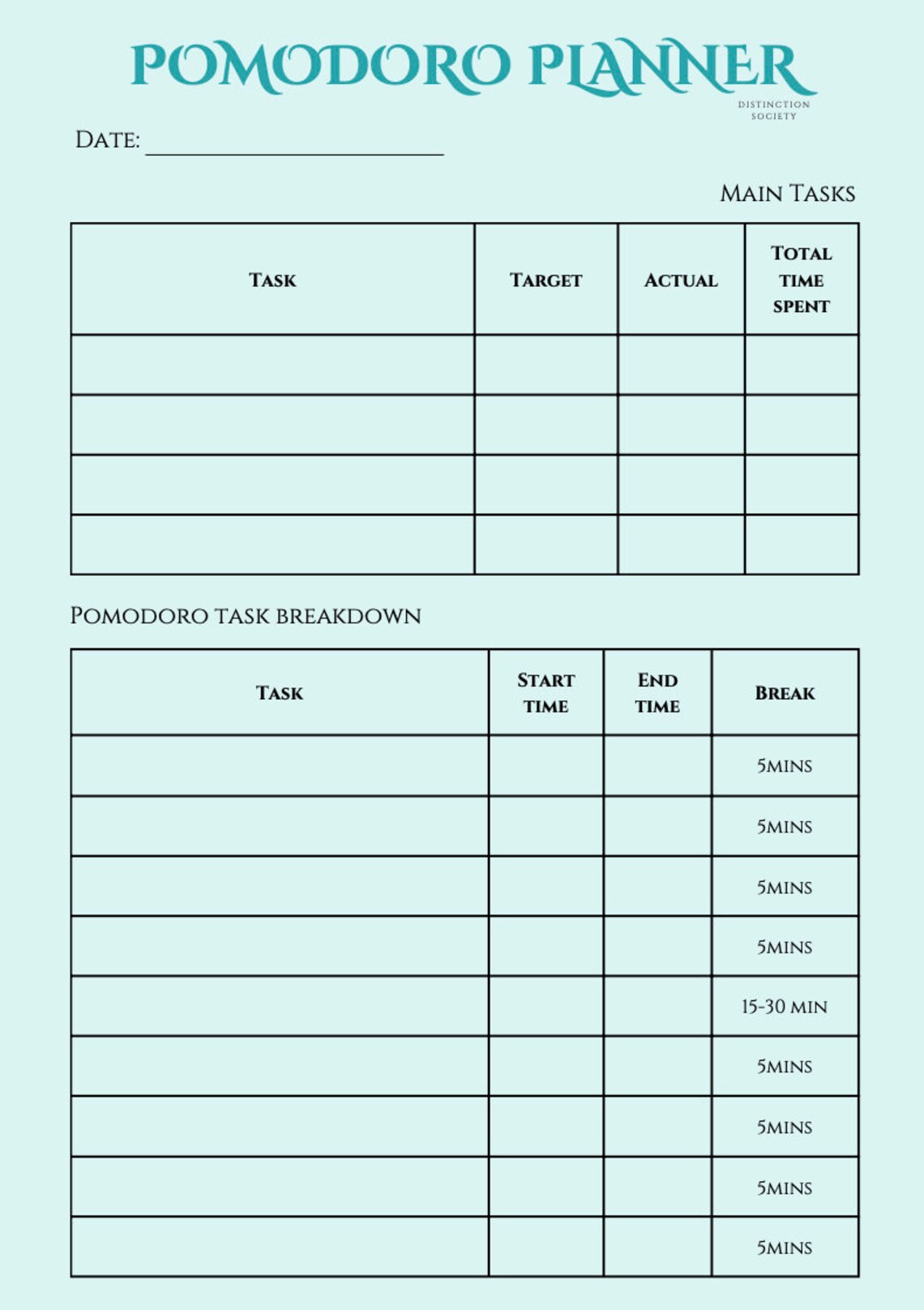 Printable Pomodoro Planner | Time Management, Revision (PDF Pattern) - Etsy