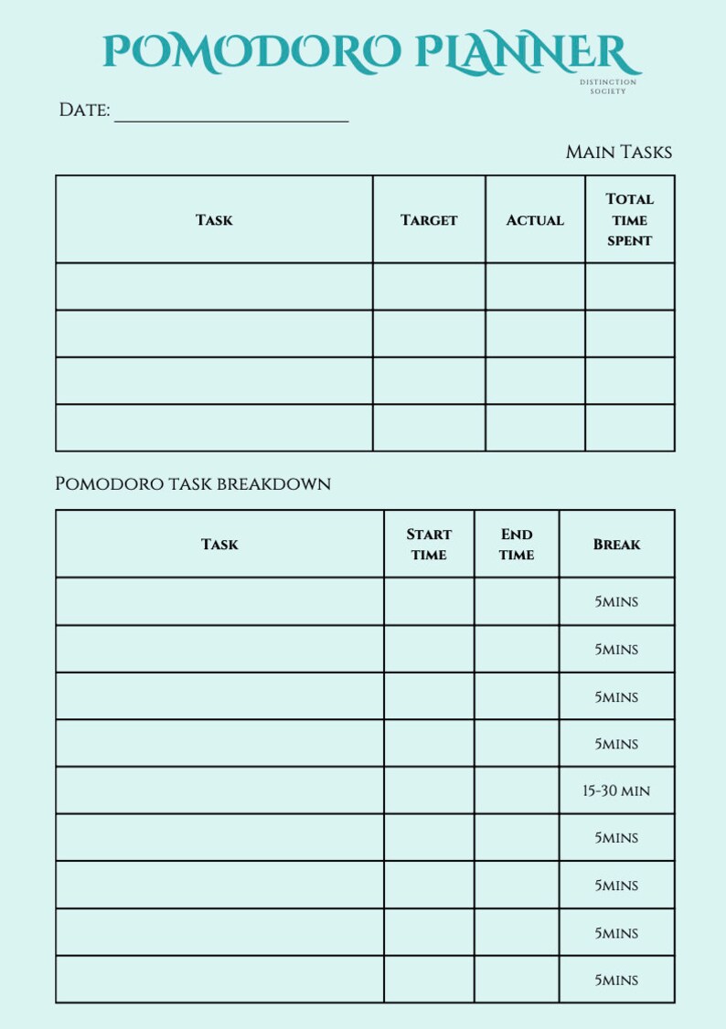 Printable Pomodoro Planner | Pomodoro Timer, To-do List, Project ...