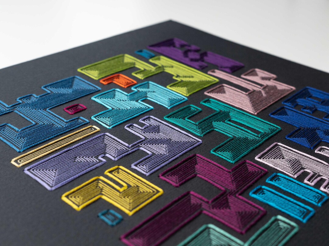 Colorful Abstract Tetris Art / Paper Embroidery With Geometric Shapes ...