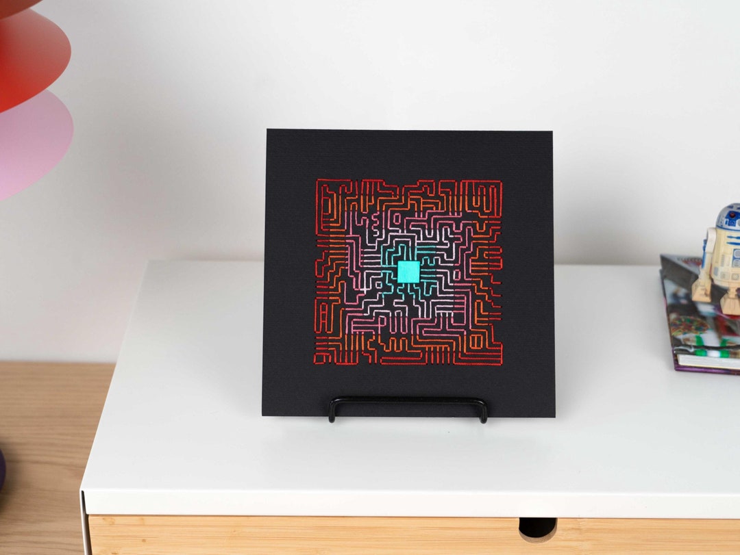 Embroidered on Paper Circuit Board / Unusual Tech Gift / Abstract ...