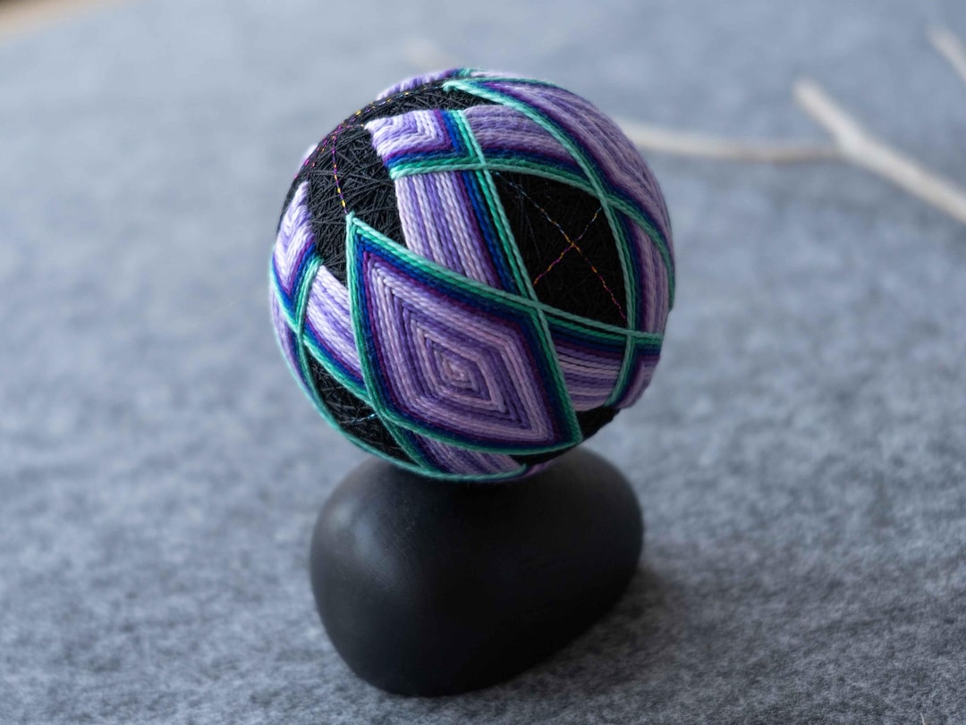 Embroidered Thread Ball Art / Small Temari Ball Art / Textured ...